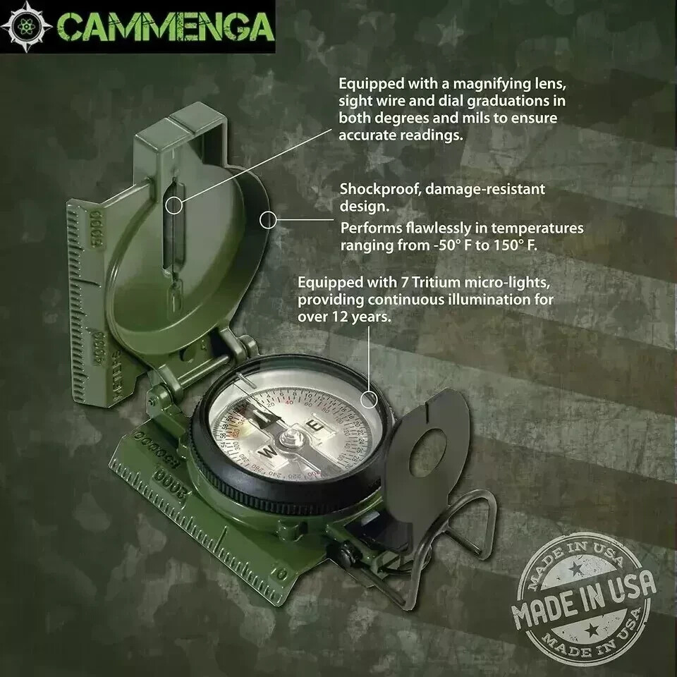 Cammenga Official US Military Lensatic Compass, Accurate Waterproof 3H ...