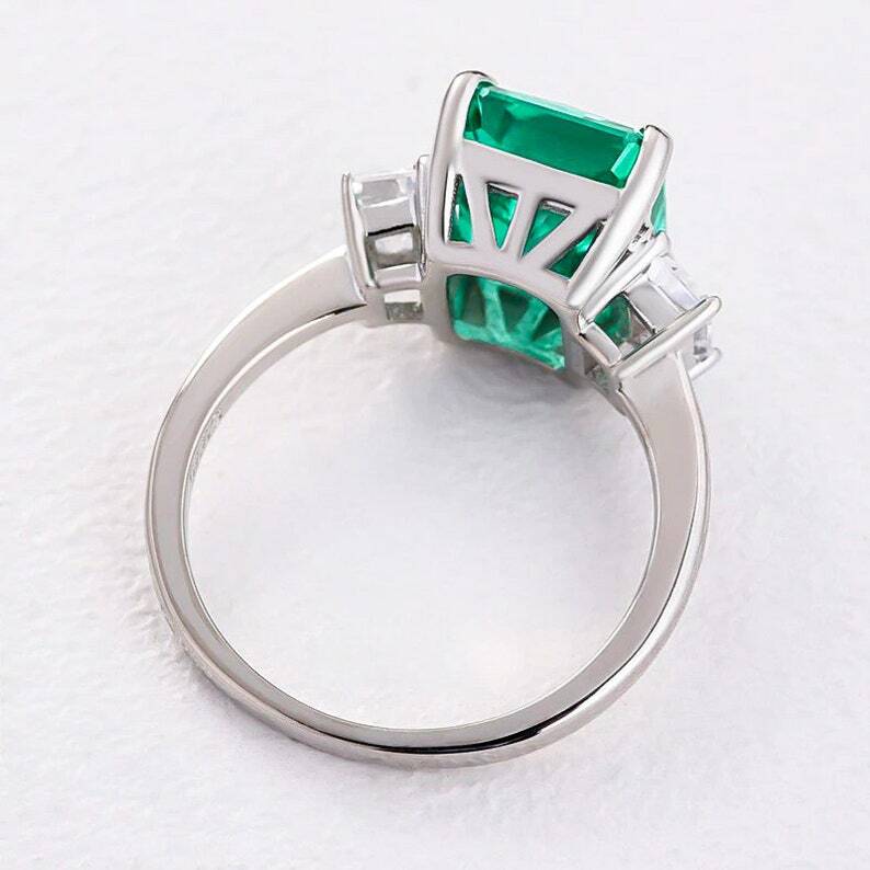 3 Ct Green Radiant Cut Moissanite 925 Sterling Silver 3 Stone ...