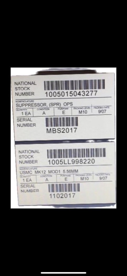 MK12 MOD 0 Deployment Kit Case Label Pelican 1700 MOD0 MOD SPR SOPMOD ...