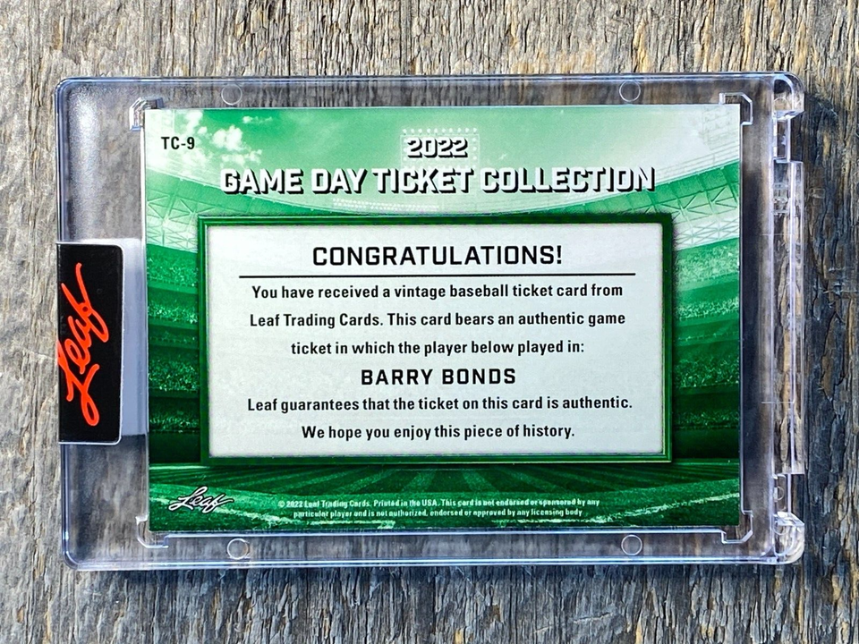 Barry Bonds 2022 Leaf Game Day Ticket Collection June 2, 1997 SF Giants ...