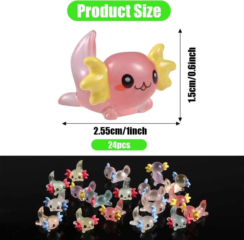 24Pcs Mini Resin Axolotl Miniature Figurine, Glow in the Dark Resin ...