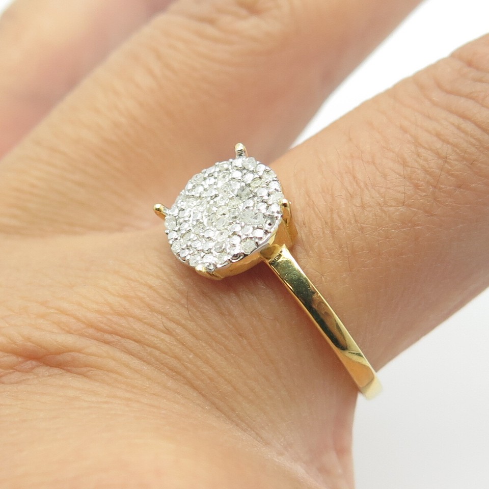 925 Sterling Silver Gold Plated Real White Diamond Engagement Ring Size ...