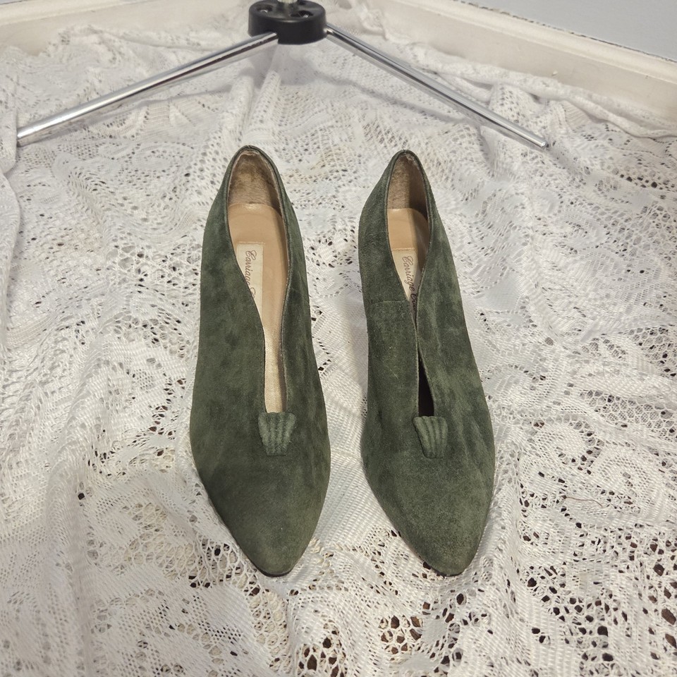 Carriage Court Vintage Green Leather Suede Heels Size 5.5 | eBay