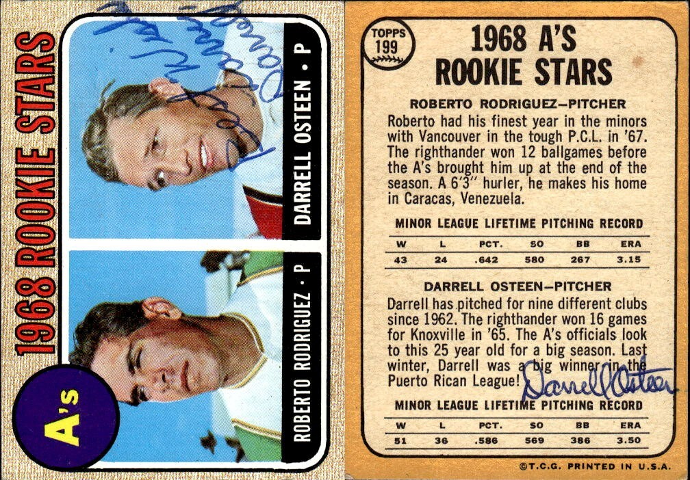 DARRELL OSTEEN SIGNED 1968 TOPPS #199 A'S ON-CARD AUTO - *PERSONALIZED ...