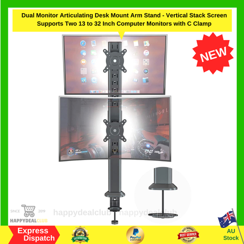 HEMUDU Dual Monitor Articulating Desk Mount Arm Stand - Vertical Stack ...