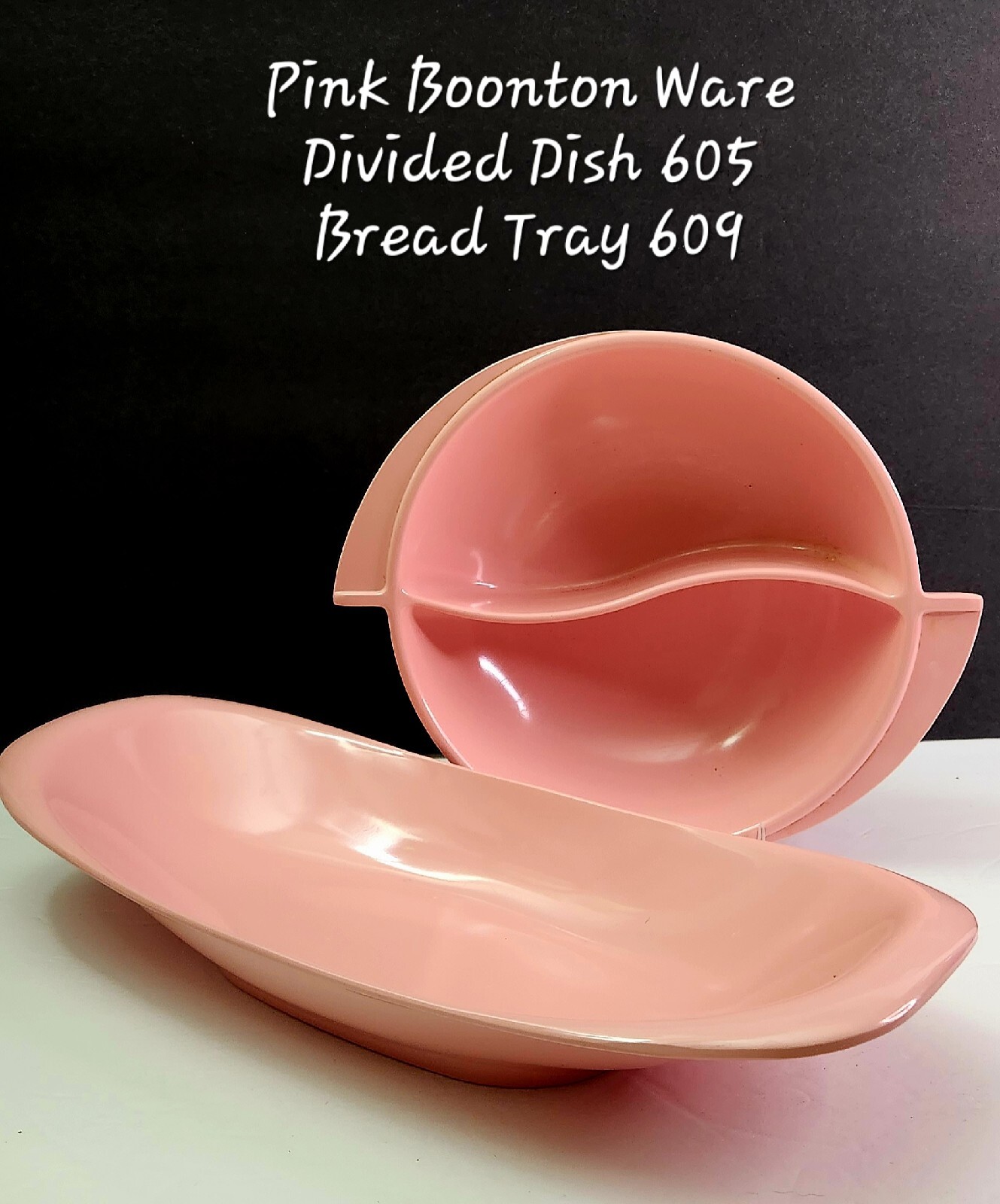 Vintage Pink Boonton Ware Melamine Atomic Wing Divided Dish 605 & Bread Tray 609 | eBay