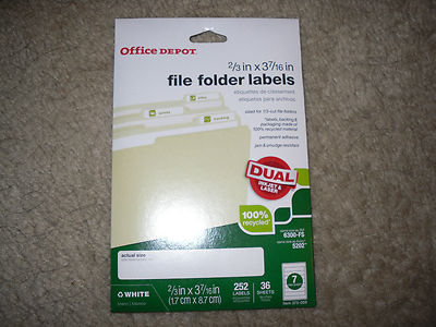 Office Depot 375-059 2/3" x 3-7/16" White File Folder Labels 252 Labels ...
