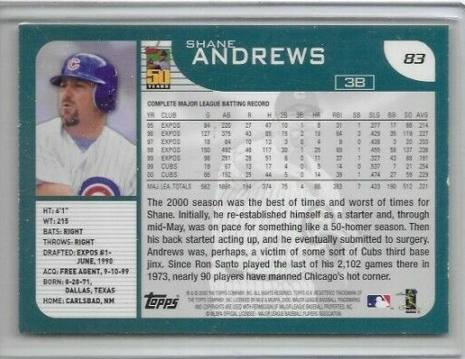 2001 Topps #83 Shane Andrews Chicago Cubs | eBay