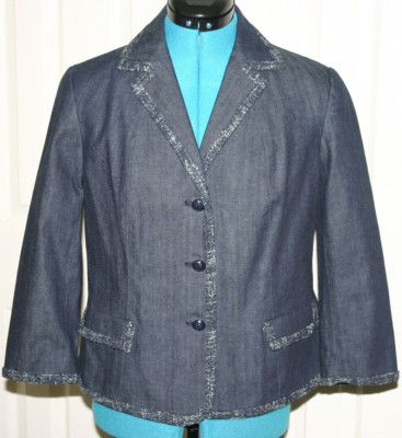 TALBOTS Stretch Medium Denim BLAZER Lined JACKET 3/4 Sleeves Sz 6 New ...