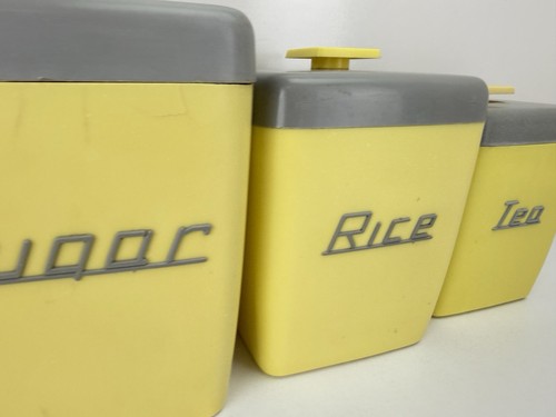 Vintage NALLY WARE Kitchen Canisters Set of 4 Yellow & Grey Flour Sugar ...