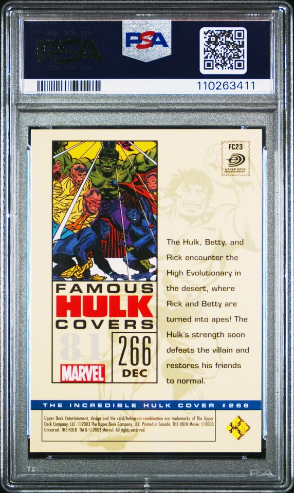 2003 UD THE HULK FILM & COMIC CARDS 1981 THE INCREDIBLE HULK COVER #266 ...
