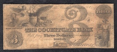1849 $3 THE COCHITUATE BANK BOSTON, MA OBSOLETE CURRENCY NOTE (C) | eBay