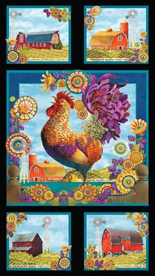 Barnyard Rooster Fabric Panel David Galchutt Quilt Fabric Panel 24"x 43 ...