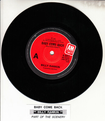 BILLY RANKIN Baby Come Back 7" 45 vinyl record NEW RARE! + juke box ...