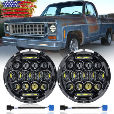 Pair 7" Round LED Headlights Hi/Lo Beam For Chevy C10 C20 Pickup LUV ...