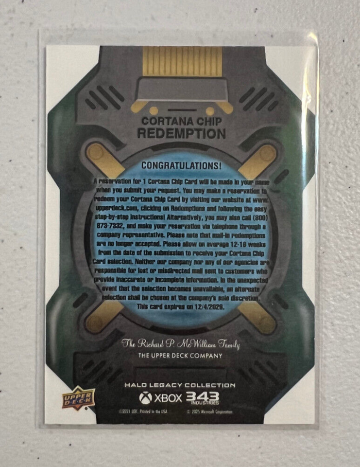 2023 Upper Deck Halo Legacy Collection Cortana Chip Redemption Card ...