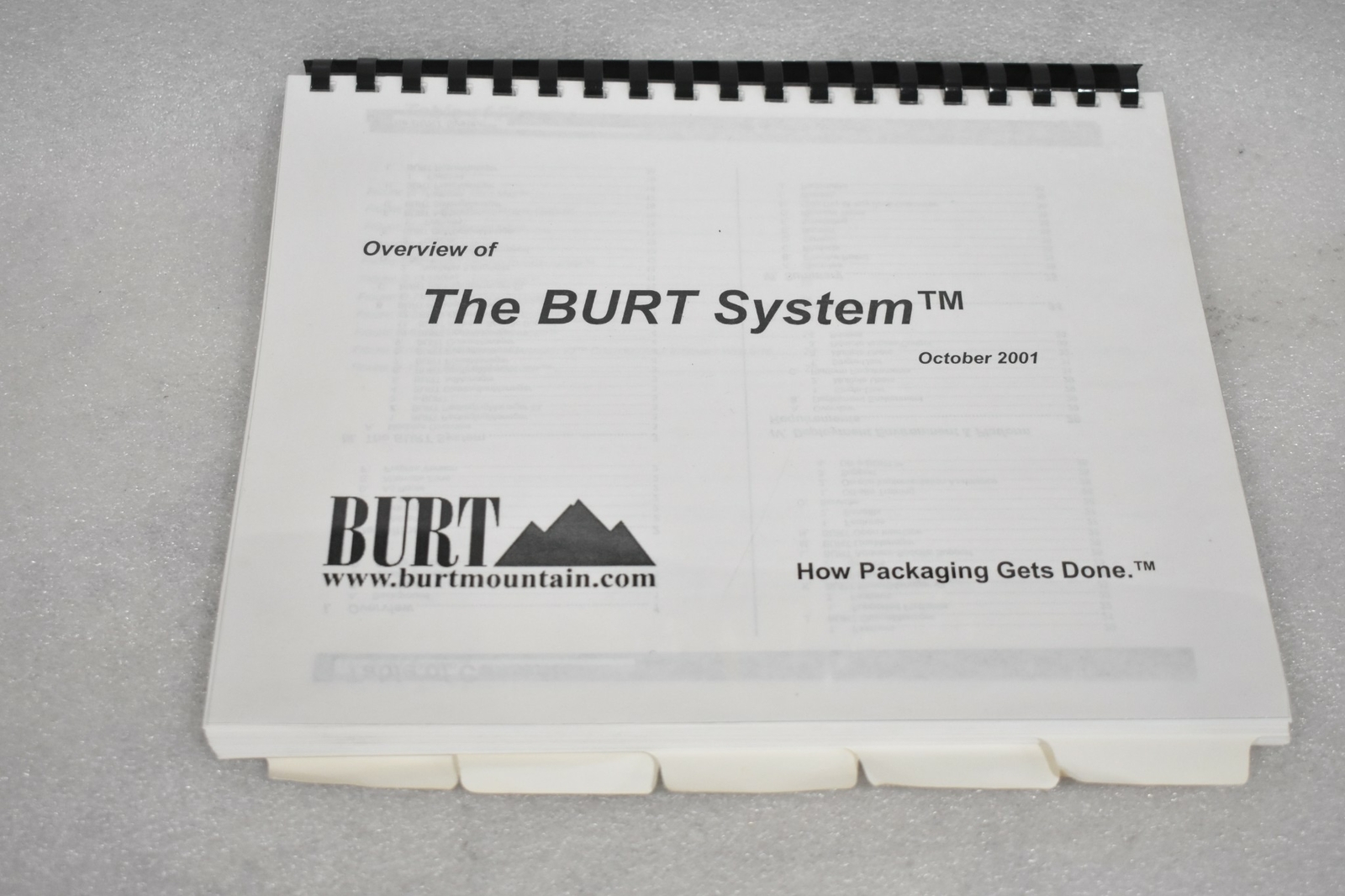 BURT MOUNTAIN, OVERVIEW OF THE BURT SYSTEM OCTOBER 2001 HOW PACKAGING ...