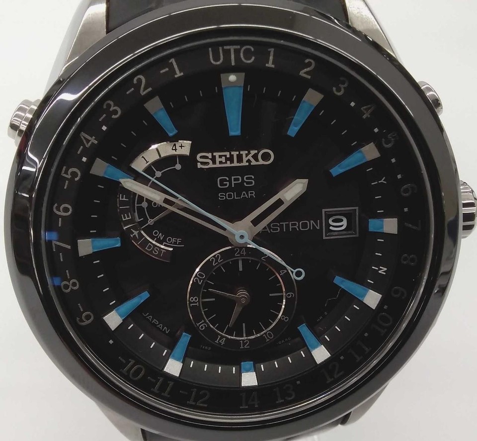 Seiko Astron 7X52-0AB0 GPS Date Ceramic St.Steel Blk Slv 10Bar Solar ...