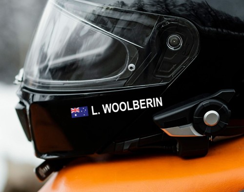 2x Helmet Driver Name stickers with flag race rally car Bike decal ...