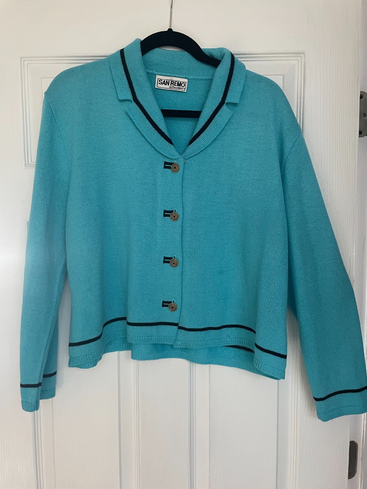 SAN REMO Sweater- Blue with black trim- Button up - Gem