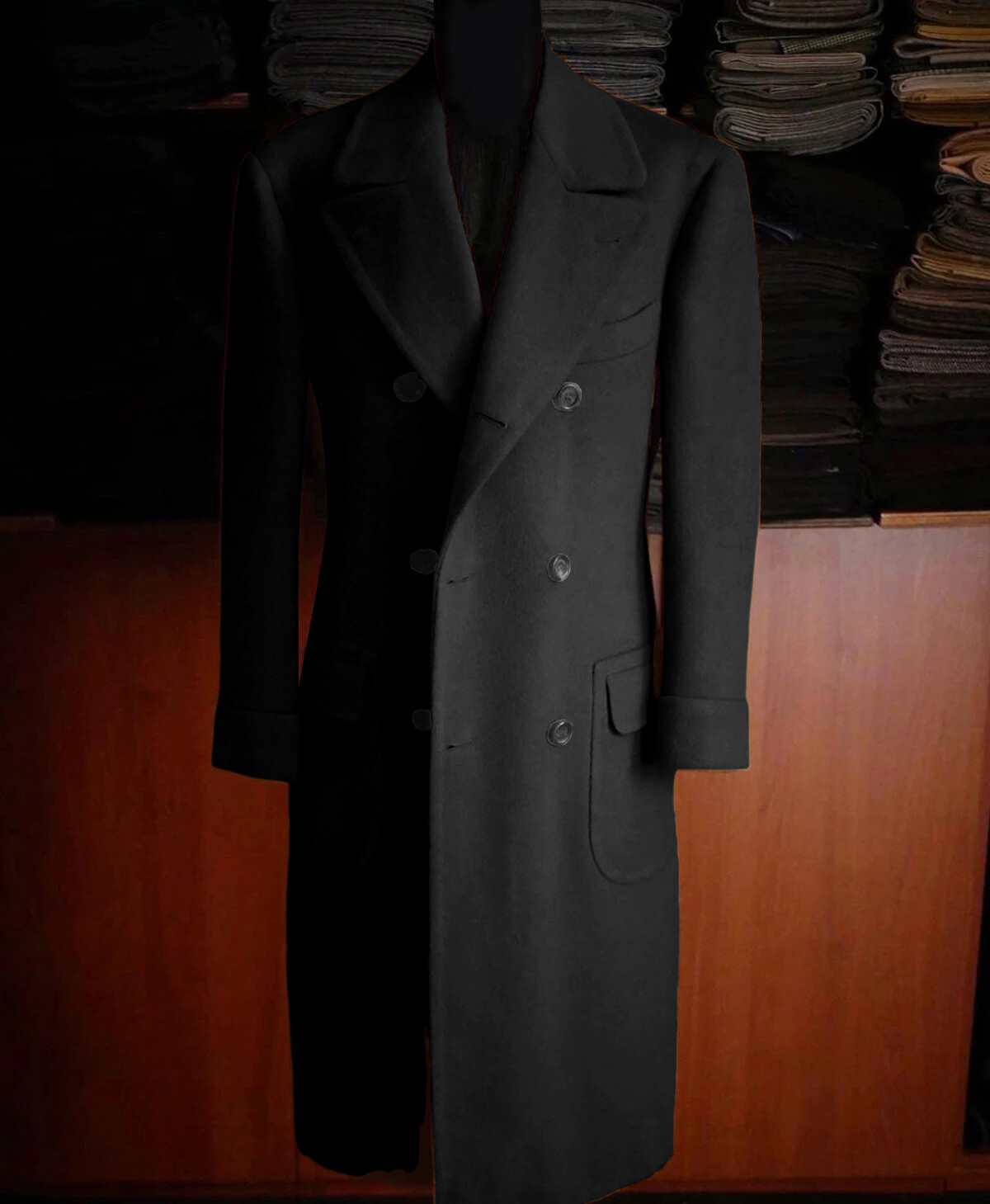 Men Overcoats Wool Blend Tweed Long Coats Double Breasted Peak Lapel ...