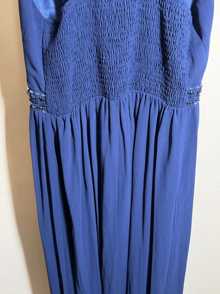 Elegant Navy Blue Women's Evening Dress with Beaded Detail Quiz Size 18 ...