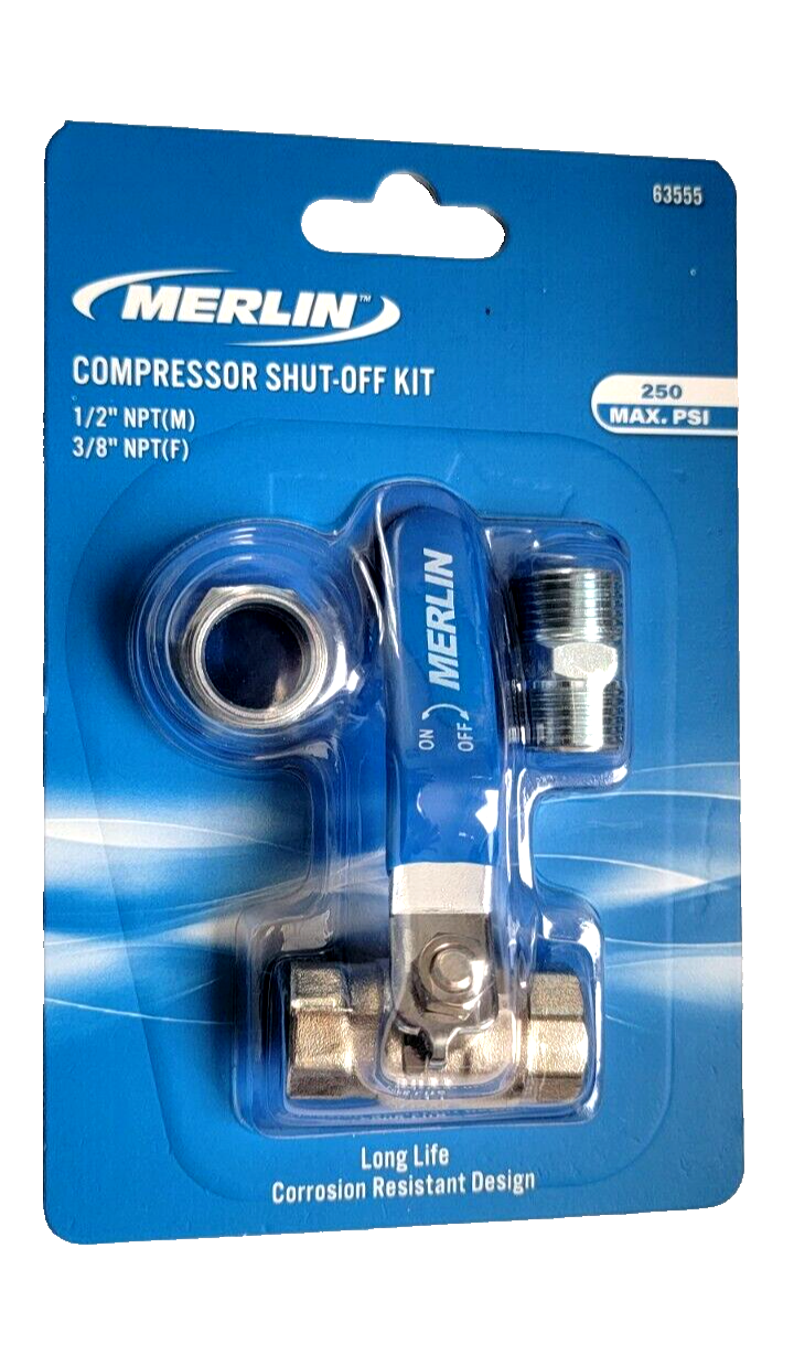Merlin Compressor Shut-off Kit 1/2" Npt (M) 3/8" NPT (F) 250 PSI Max ...