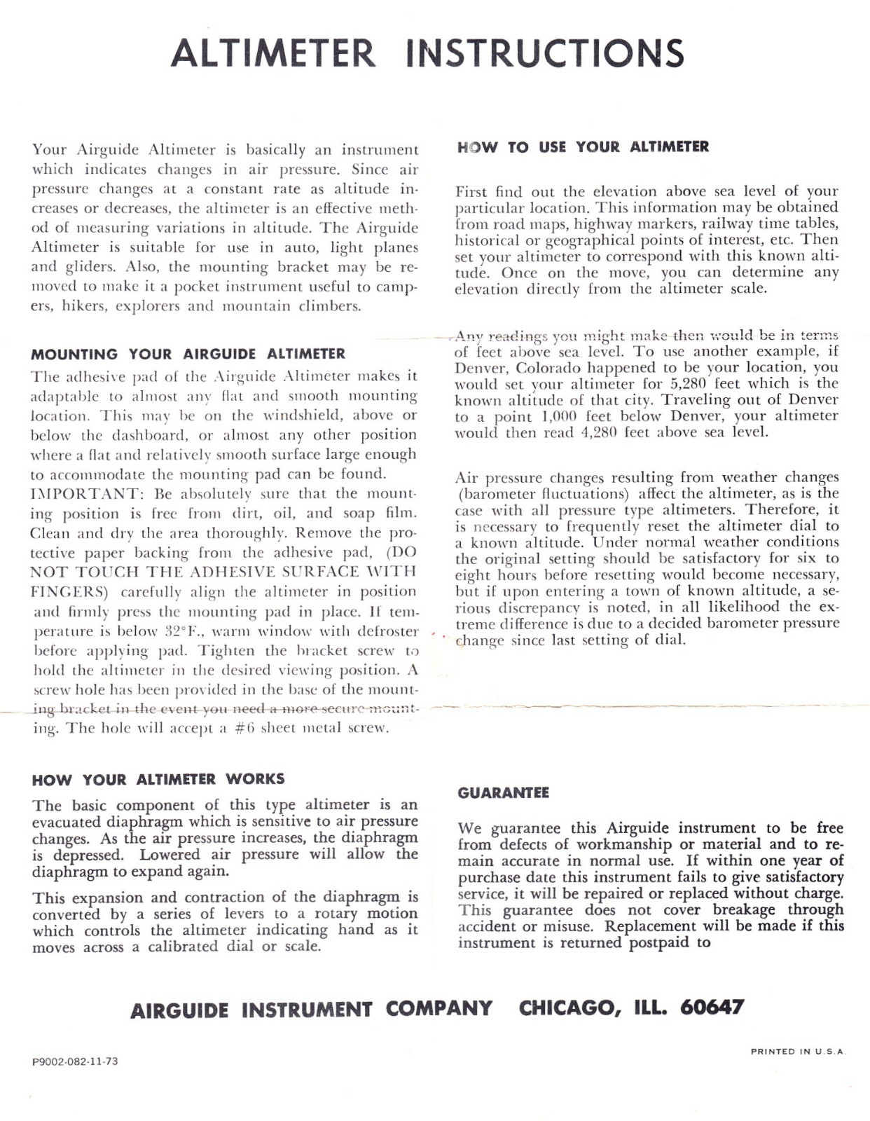 AIRGUIDE VINTAGE ALTIMETER, MODEL 608C, 0-15,000 FEET, MADE IN USA | eBay