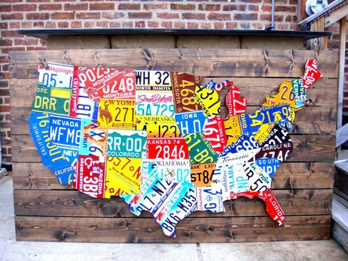 LARGE 3D-USA LICENSE PLATE MAP ART - Metal Wall Art- ALL 50 STATES (Pub ...