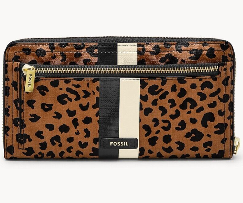 Fossil Logan RFID Zip Around Clutch Cheetah SL6354989 NWT Leopardo $75 ...