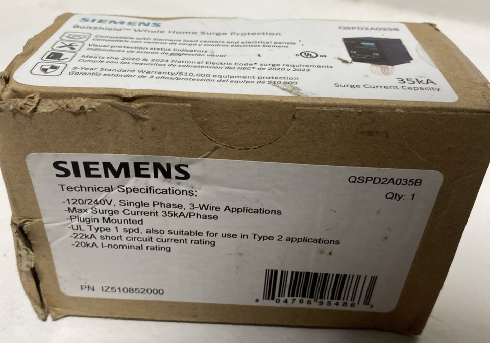 Siemens QSPD2A035B 35 KAmp Home BoltShield Indoor Surge Protection ...
