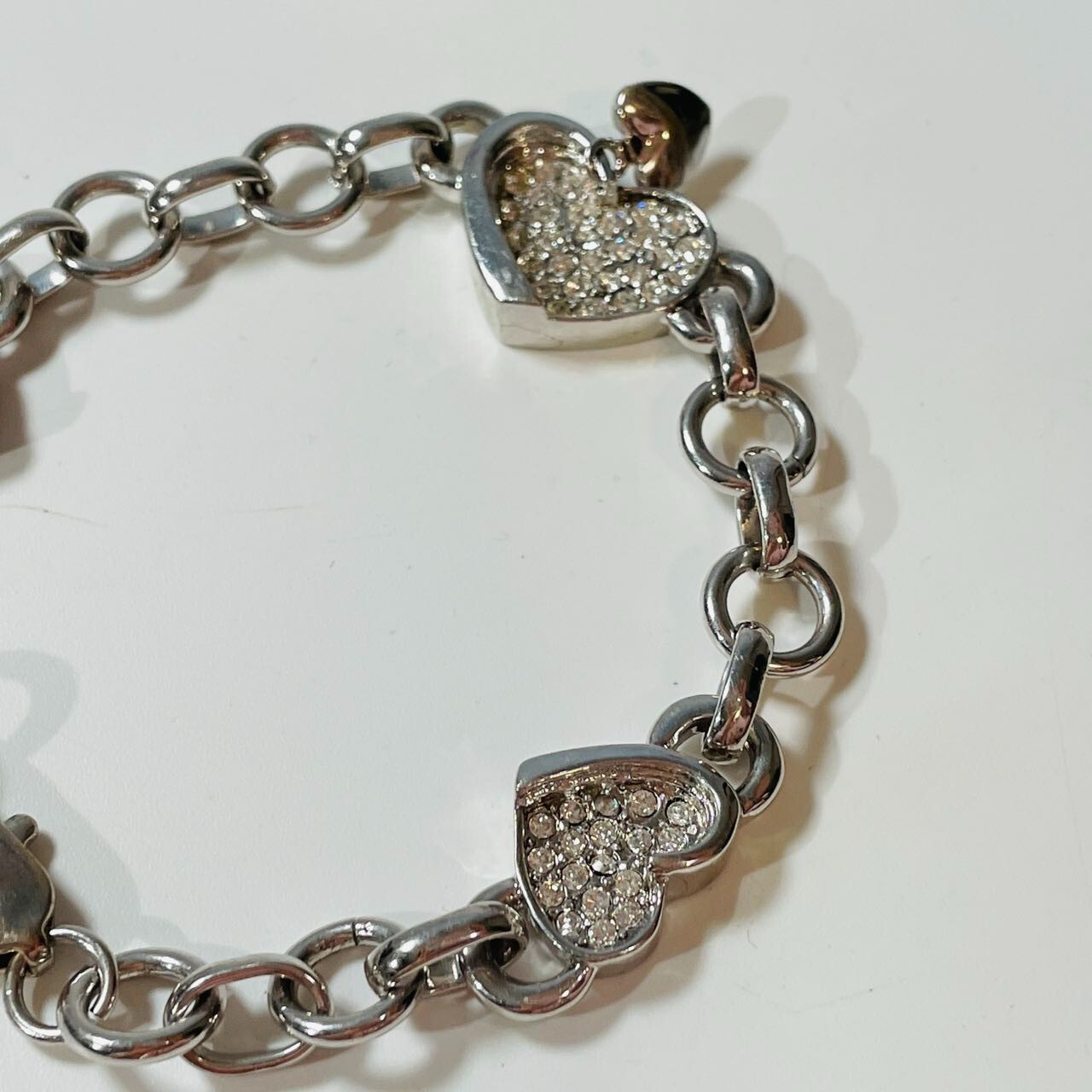 Vintage 1970s 18K RGP Bracelet Linked Heart Chain Sil… - Gem