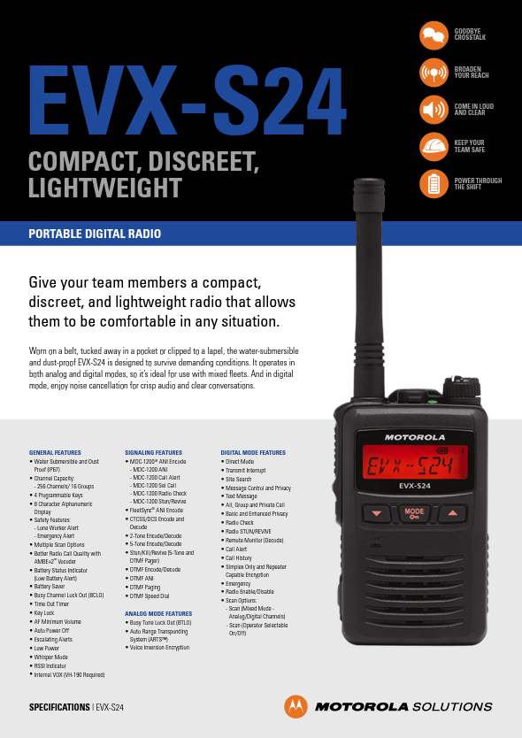 Motorola EVX-S24 (EVX-S24-G6-3) Portable Two-Way Radio - IP67 - UHF ...