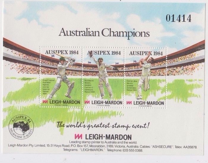 Stamps Cricket Leigh Mardon Cinderella mini sheet sheet, AUSIPEX ...
