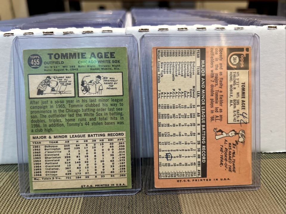 1967 Topps #455 Tommie Agee Rookie Trophy Card White Sox (Bonus 1969 ...