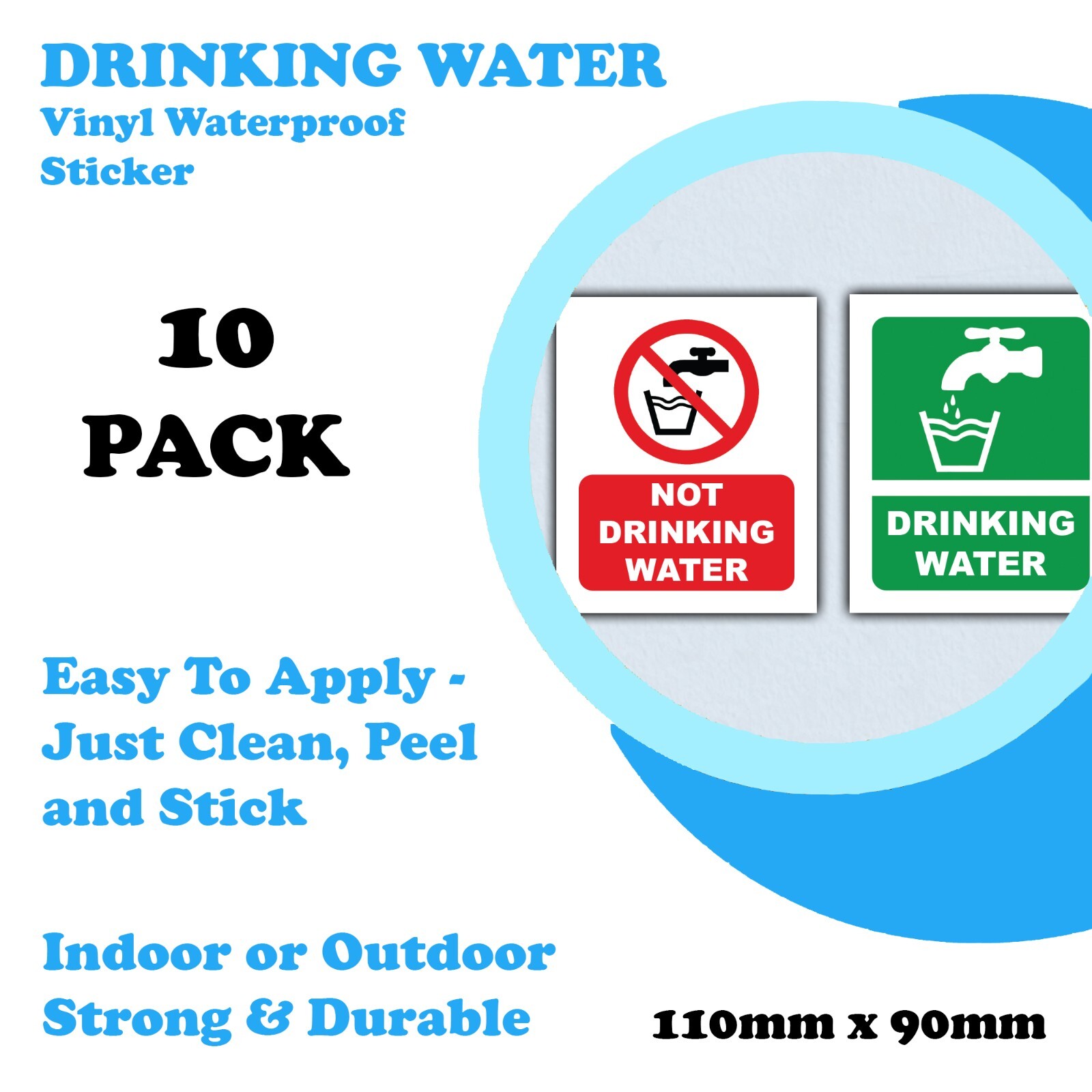 10-Pack - Not Drinking Water - Self-adhesive Vinyl Sticker Sign - 110mm ...