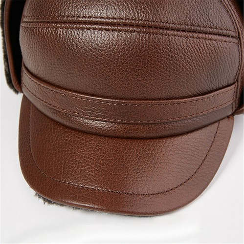 Men's Genuine Leather Winter Warm Trapper Warm Hat Baseball Cap Outdoor ...