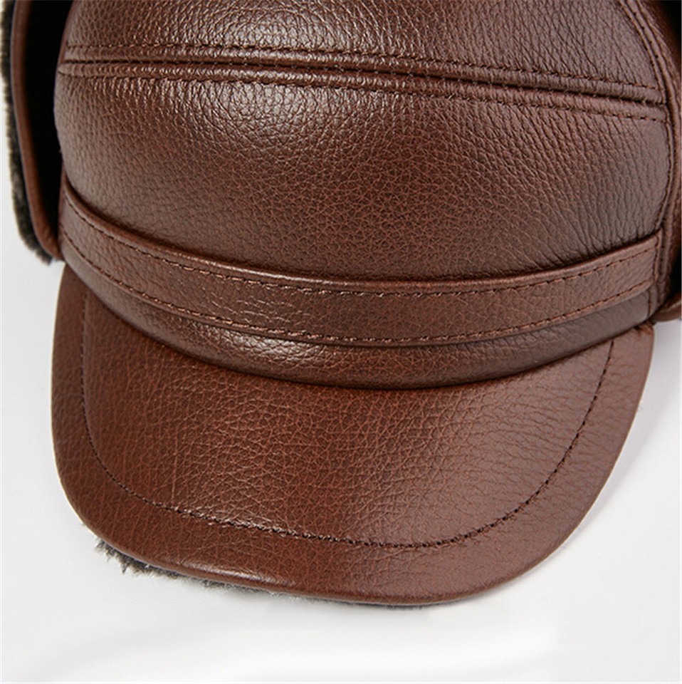 Men's Genuine Leather Winter Warm Trapper Warm Hat Baseball Cap Outdoor ...
