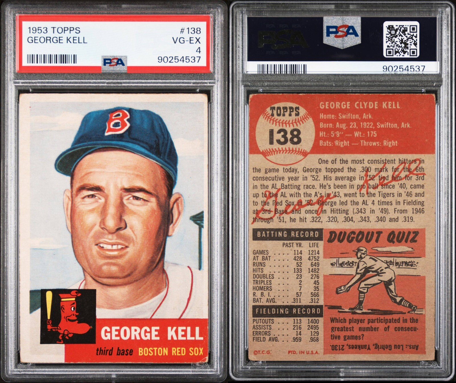 1953 Topps - Bio Information is Black #138 George Kell for sale online ...