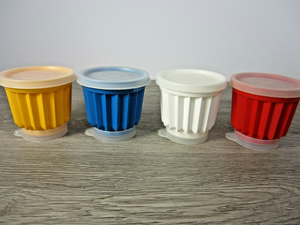 Tupperware Jello/ Jellette 4 Single Serve Cups Lids & Star Bases Multi ...