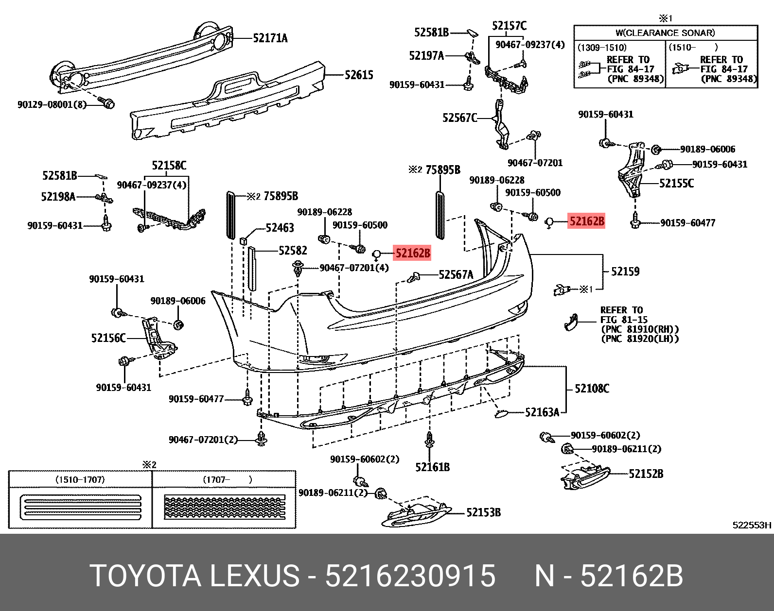 Genuine OE plate, rear bumper, no.1, 5216230915 for TOYOTA 52162-30915 ...