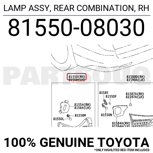 8155008030 Genuine Toyota LAMP ASSY, REAR COMBINATION, RH 81550-08030 ...
