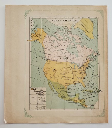 Vintage 1940s Errington & Martin North America Colored Map United ...