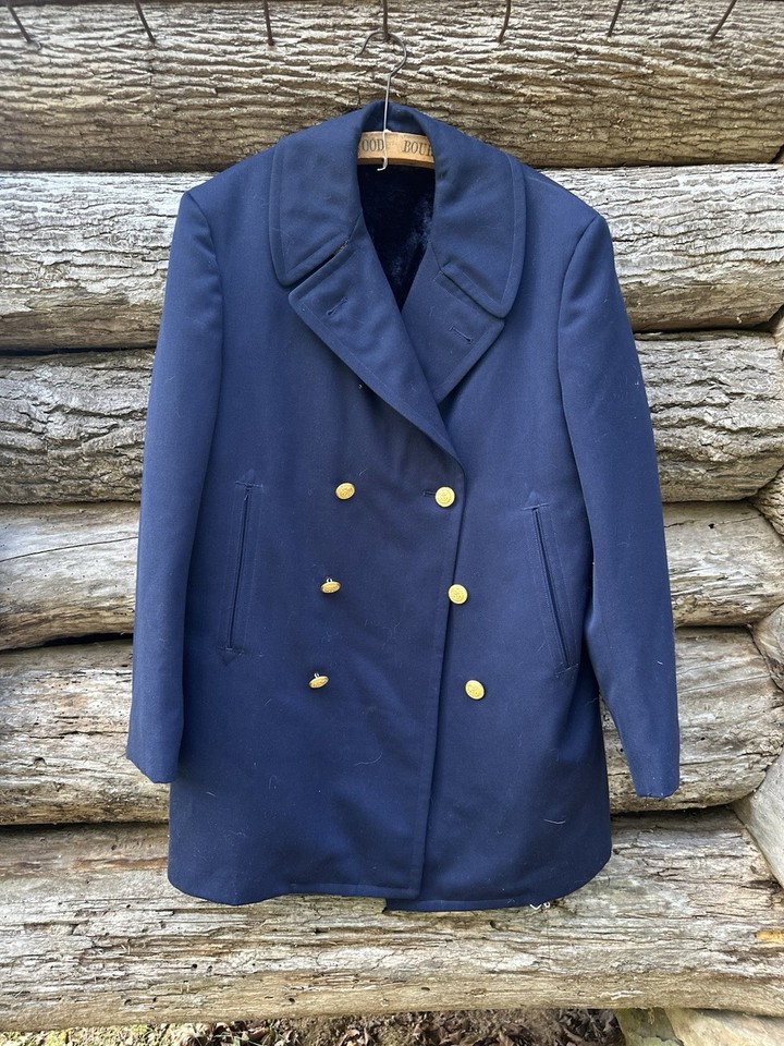 Vintage Military Reefer Coast Guard Pea Overcoat Gold Button Size 38 R ...