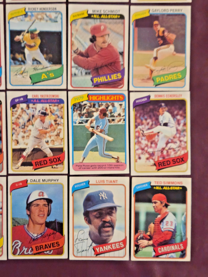 1980 Topps HOF Lot (20) Henderson RC Ryan Schmidt Rose Carew Yaz Murray ...