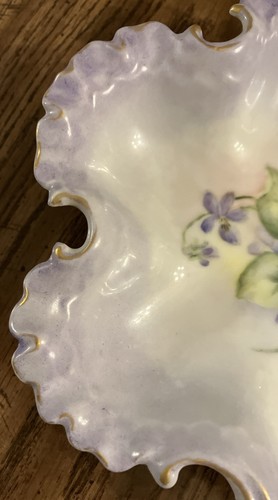 Signed Porcelain Hand Painted Lavender Violet Leaf Dish Scalloped Edges ...