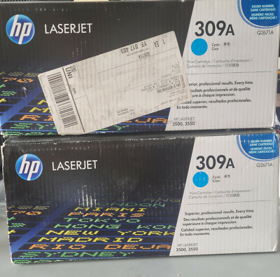 (2) Genuine HP 309A Q2671A Cyan Toner Cartridge LaserJet 3500 3550 ...