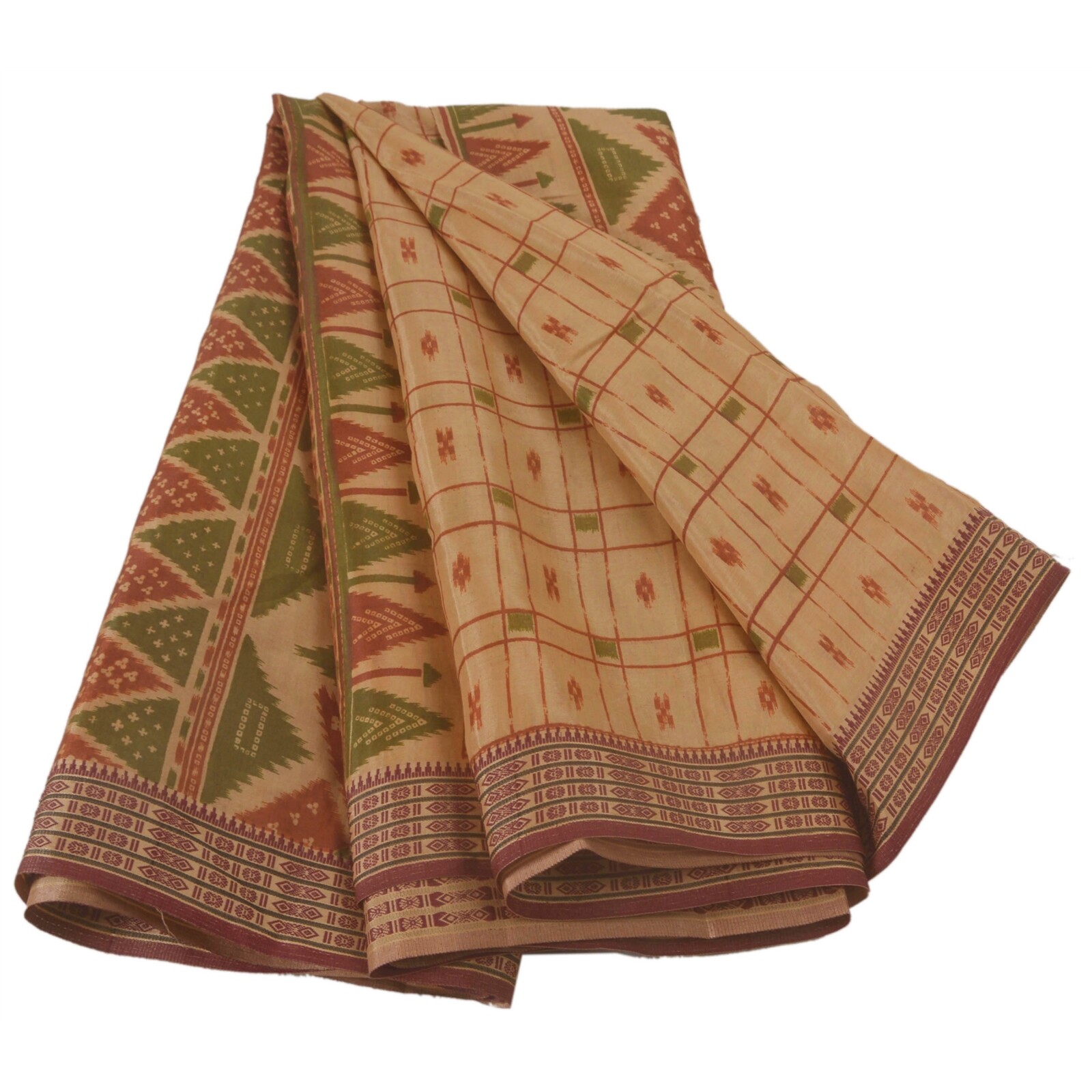 Sanskriti Vintage Brown Sarees Blend Cotton Printed Sari Craft Decor ...