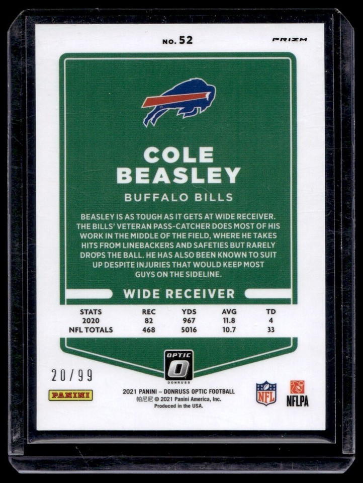 2021 Donruss Optic Red Cole Beasley 20/99 Buffalo Bills #52 | eBay