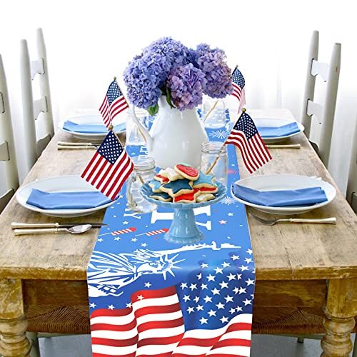 4th of July Table Runner Decorations - 71x15.8 Inch Linen Patriotic ...